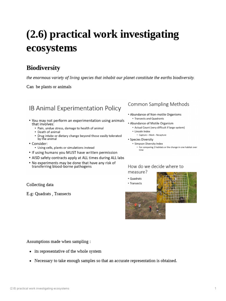 (2.6) Practical Work Investigating Ecosystems | PDF