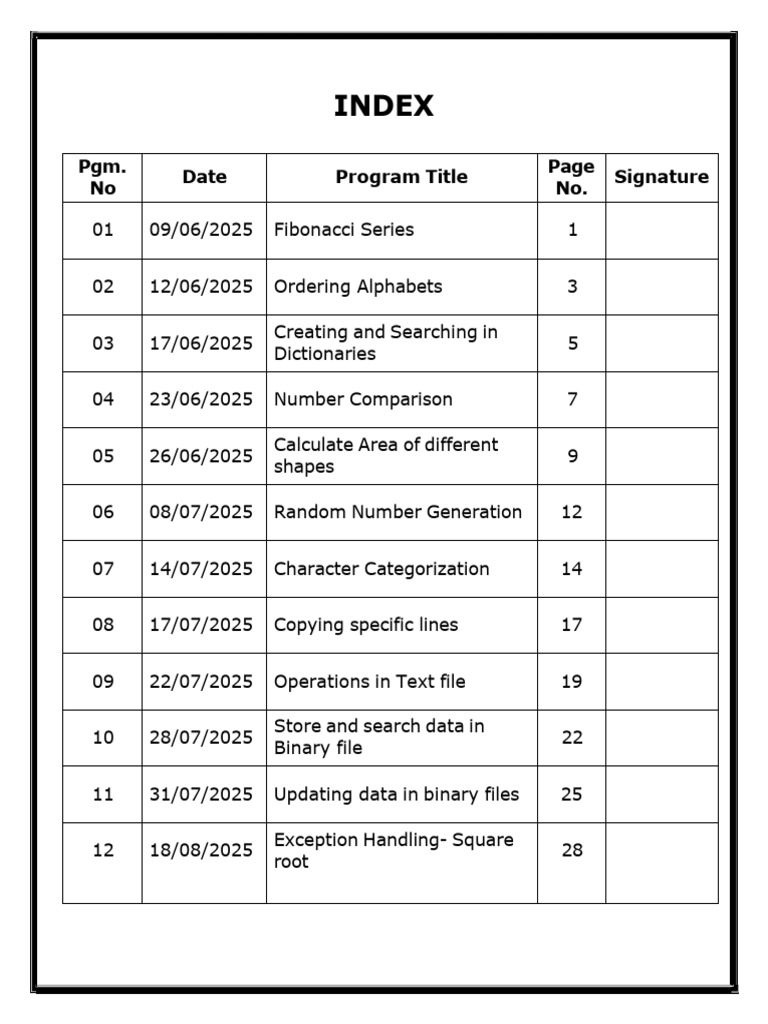 Practical Index 2025-26 Class 12 | PDF | Database Index | Information ...