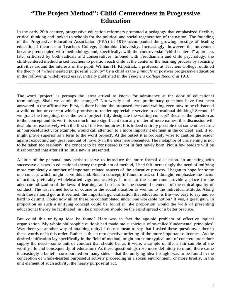 Kilpatrick William Heard. - The Project Method | PDF | Learning | Thought