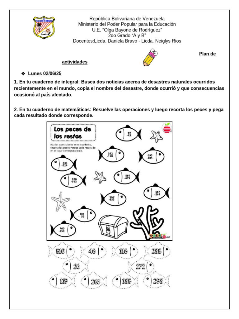 Plan de Actividades Semana Del 02-06 Al 05-06-1 | PDF