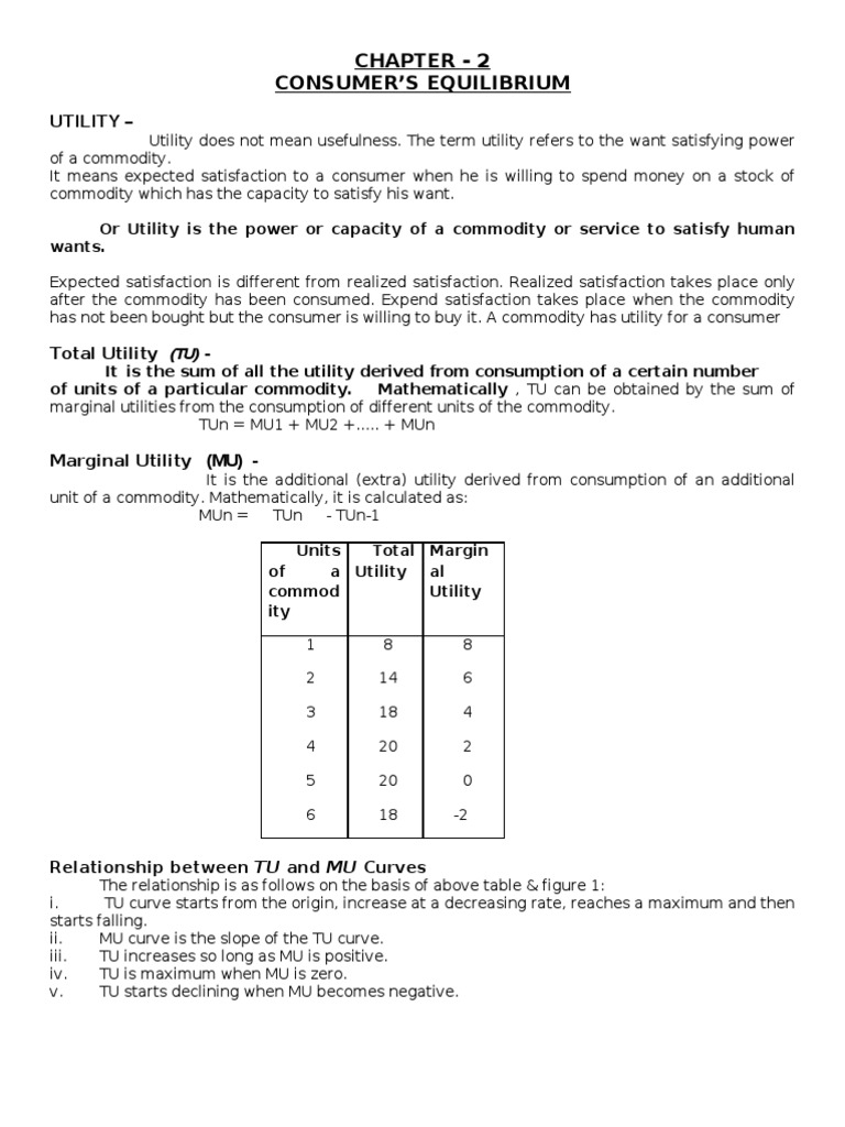 Consumer Equilibrium And Utility Analysis Pdf Utility Economic