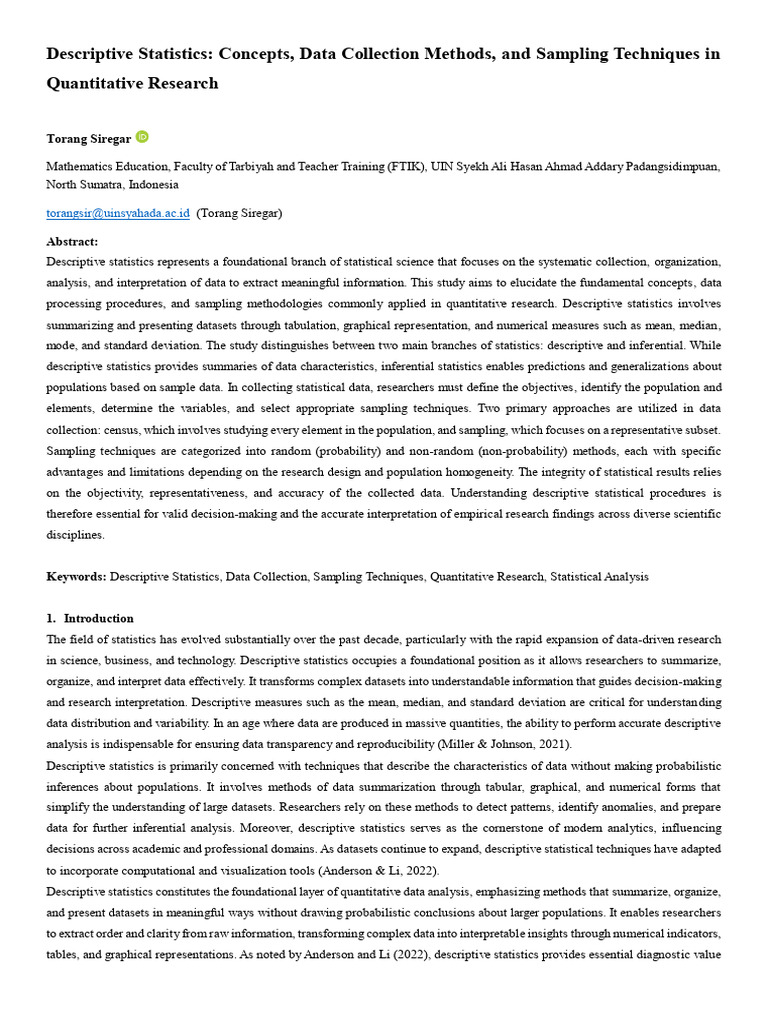 Descriptive Statistics Concepts Data Collection Methodsand Sampling ...