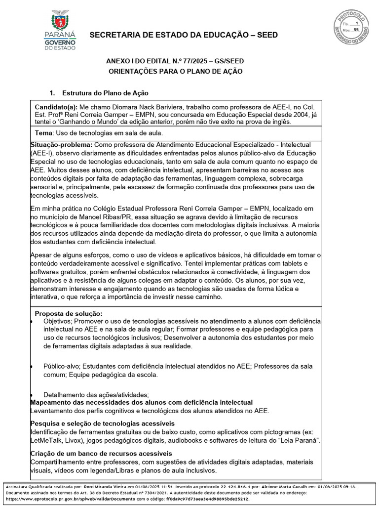 Plano de Ação Diomara | PDF | Pedagogia | Educação Especial