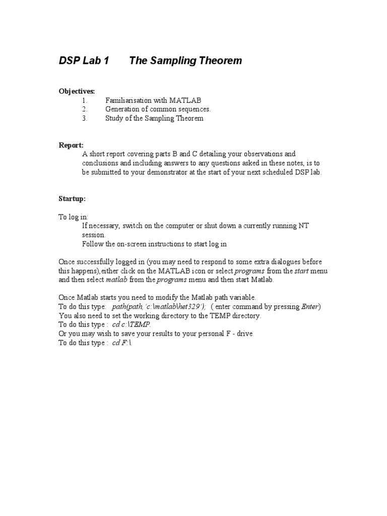 DSPLab2 Sampling Theorem | PDF | Sampling (Signal Processing) | Areas Of Computer Science