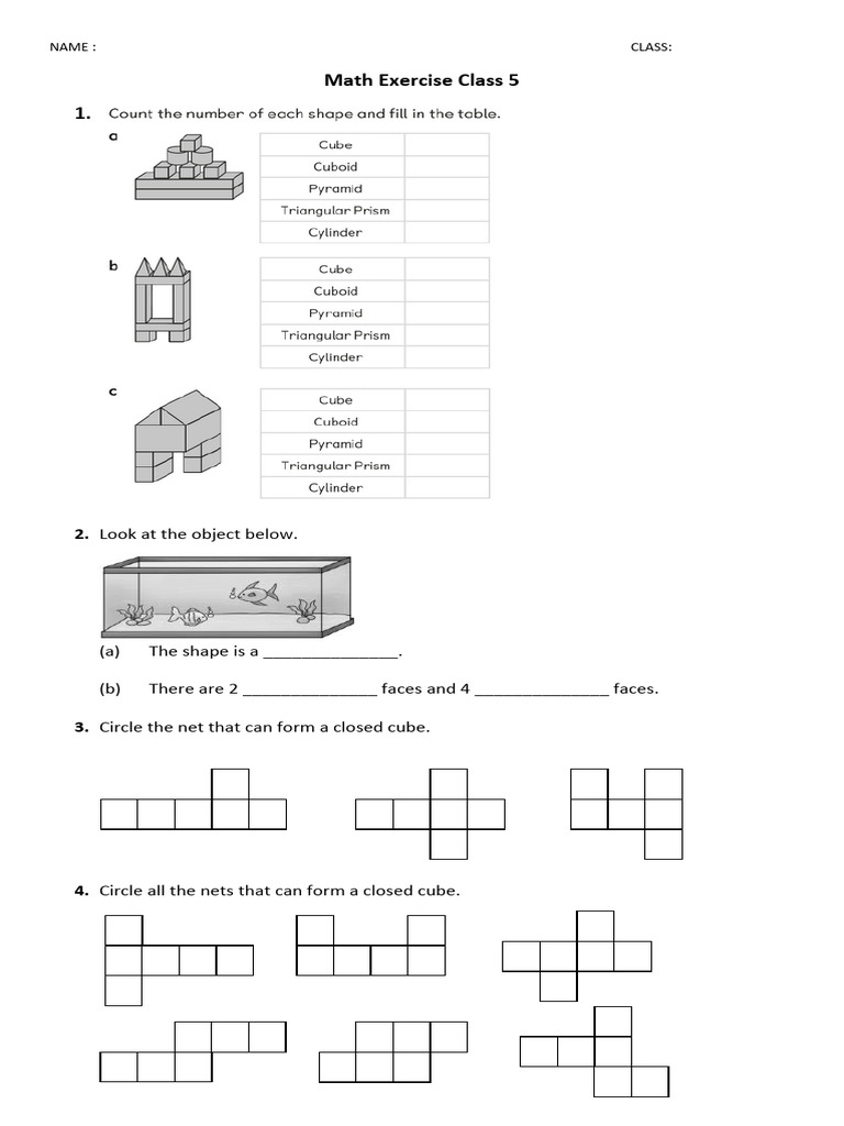 Math Exercise Class 5 3D SHAPE.docx | PDF