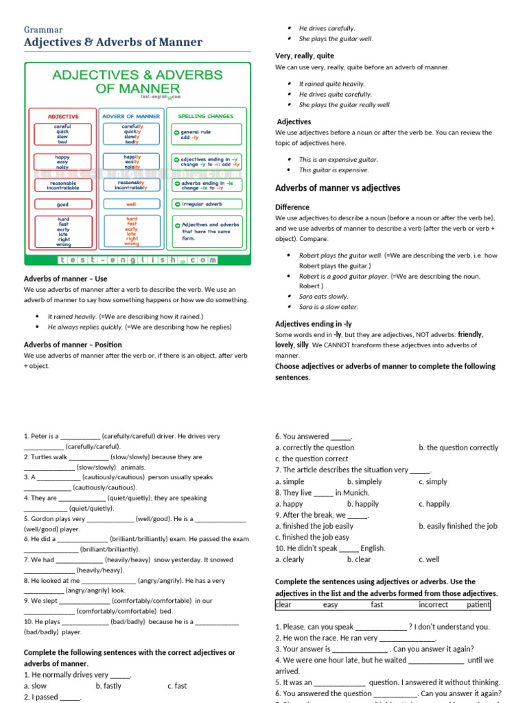 Grammar-Adverb of Manner | PDF | Adverb | Verb