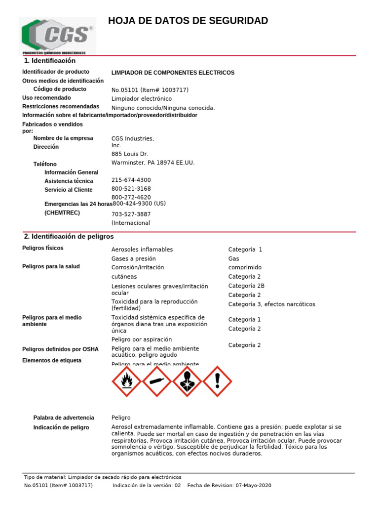 Limpiador de Componentes Electricos CGS | PDF | Toxicología | Agua