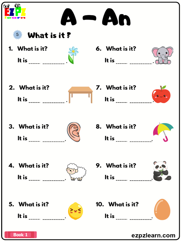 Articles A An Complete The Sentences Grammar Worksheet Book 1 | PDF
