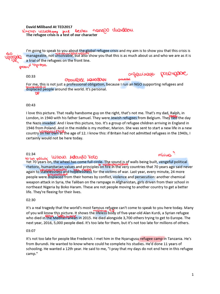 The Refugee Crisis TEDTalk Script | PDF | Refugee