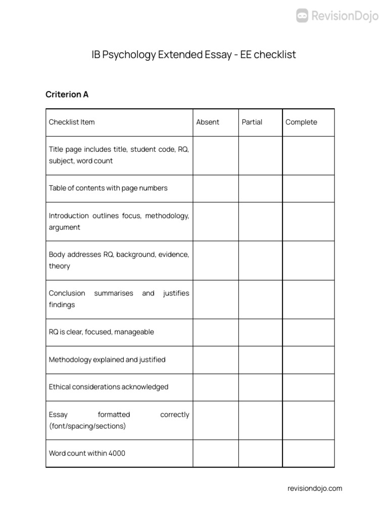 IB Psychology Extended Essay - EE Checklist | PDF | Methodology | Theory