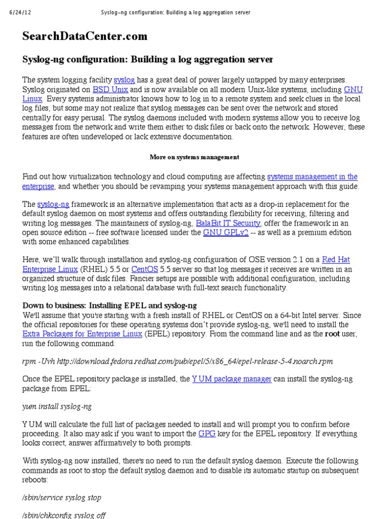Syslog-Ng Configuration Building A Log Aggregation Server | PDF ...
