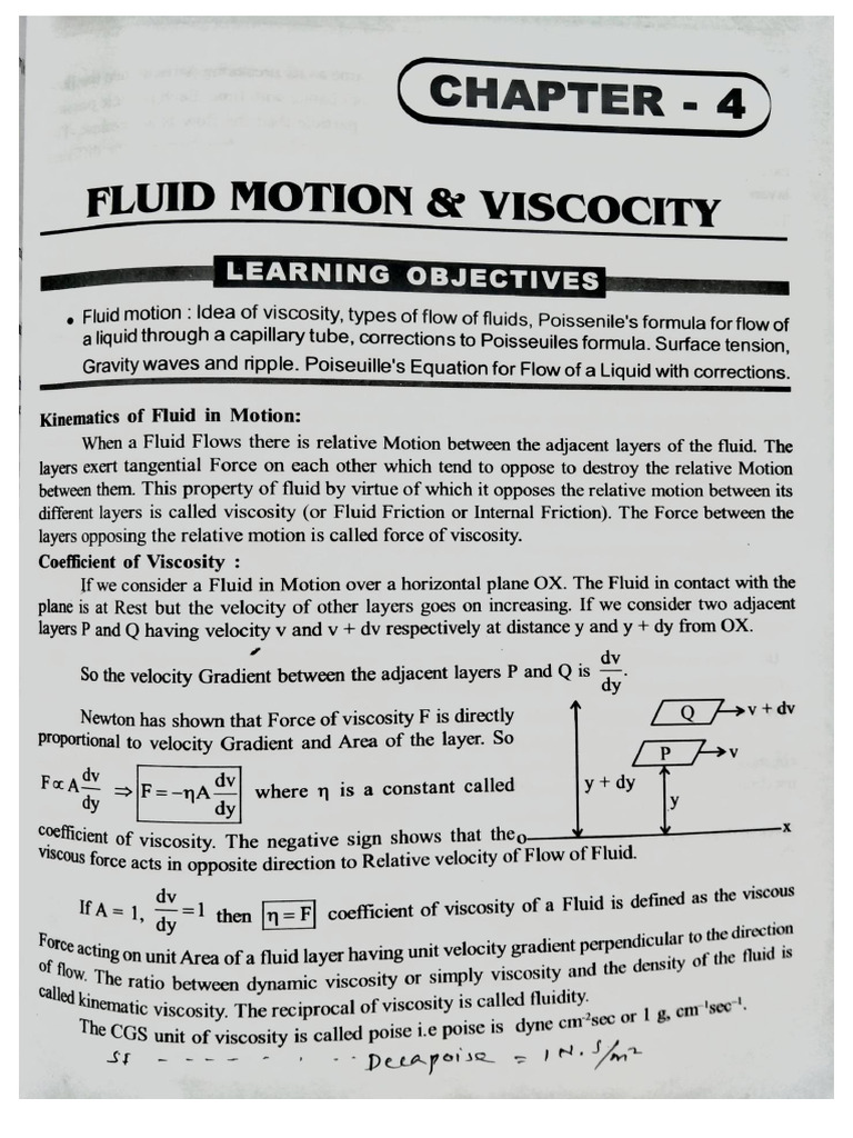 Fluid Motion & Viscosity. Bsc Mechanics 1st Yr | PDF