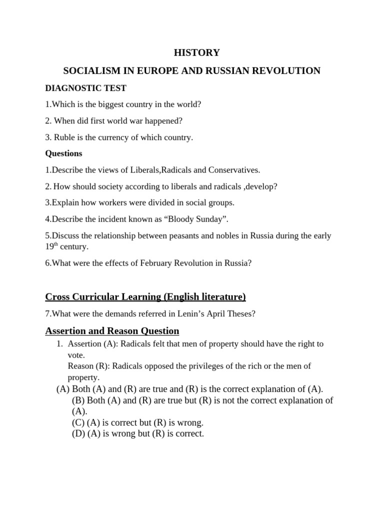 WORKSHEET - RUSSIAN REVOLUTION | PDF | Socialism | Left Wing Politics