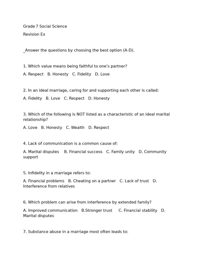 Social Science Gr 7 Homework | PDF | Family | Domestic Violence
