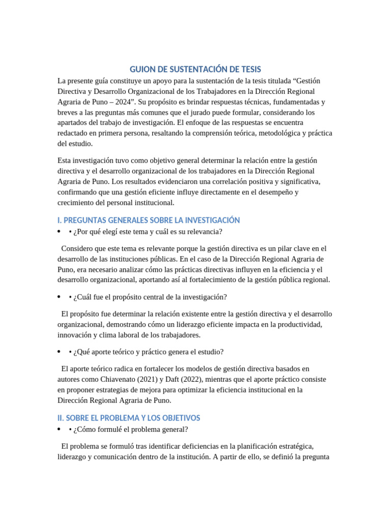 Guion de Sustentacion Tesis Makency | PDF | Liderazgo | Planificación