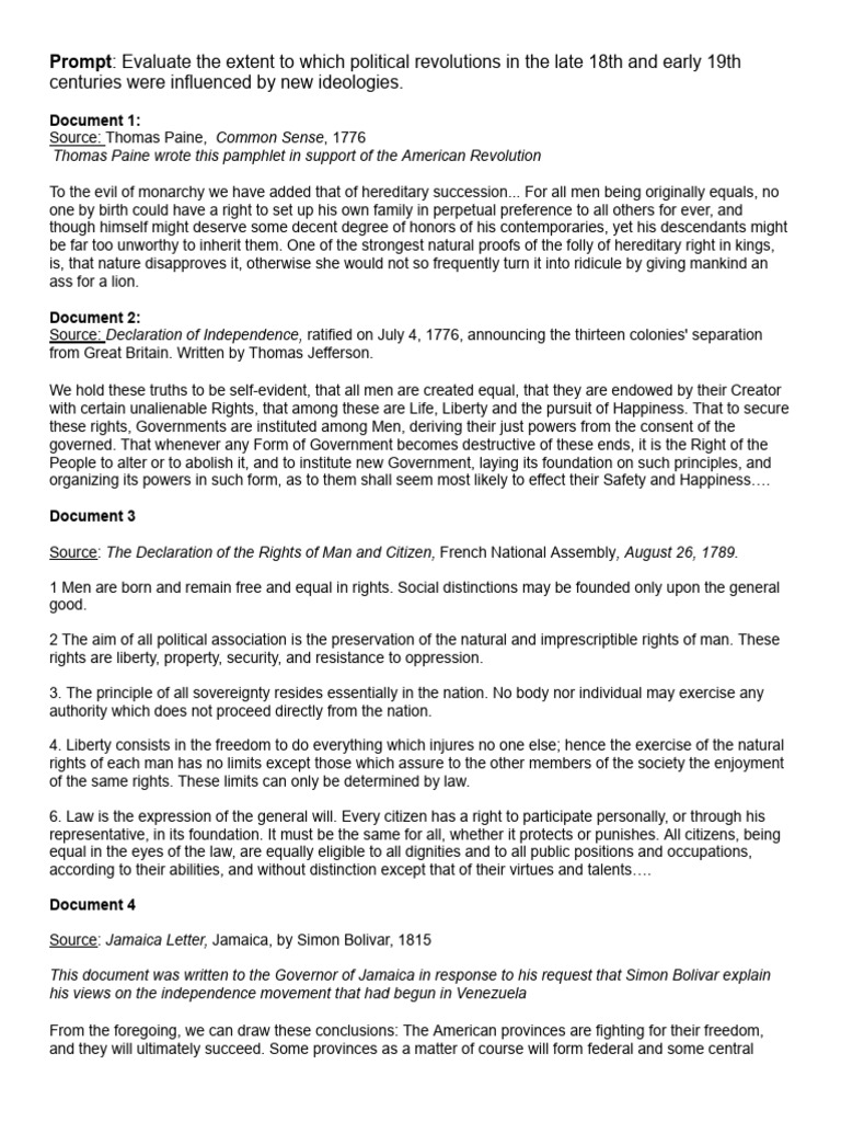 DBQ Ideologies of Revolutions | PDF | United States Declaration Of ...