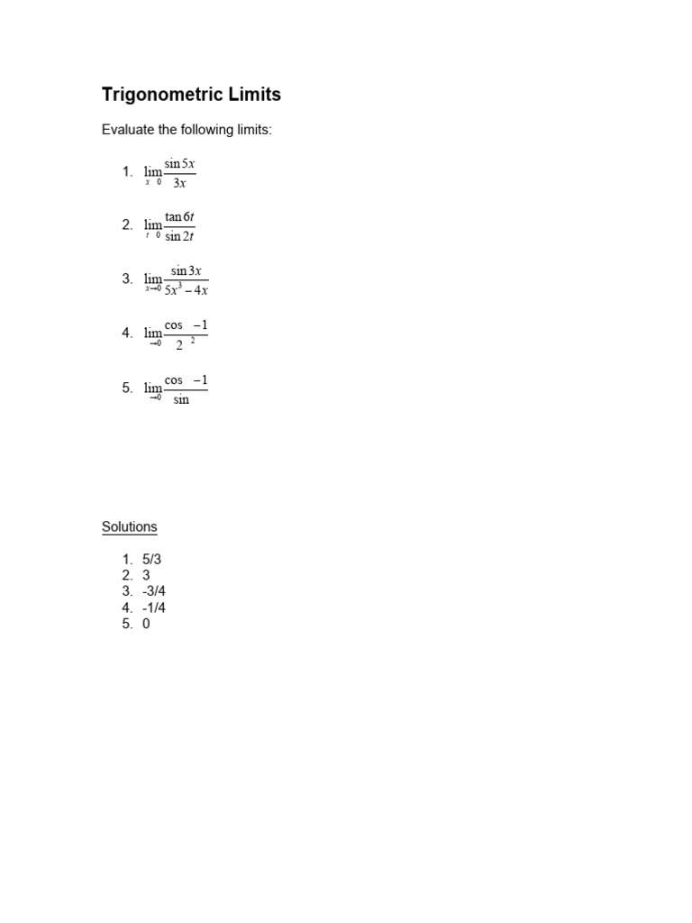 Trigonometric Limits | PDF