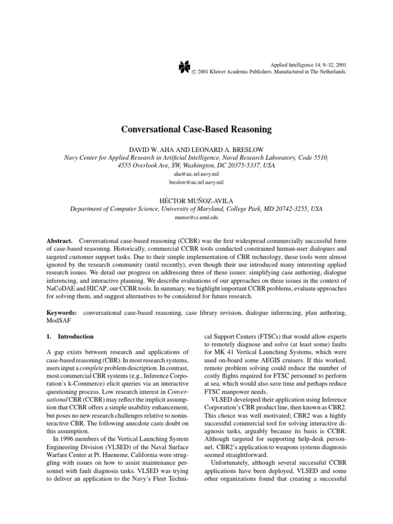 Conversational Case-Based Reasoning | PDF | Artificial Intelligence | Intelligence (AI) & Semantics
