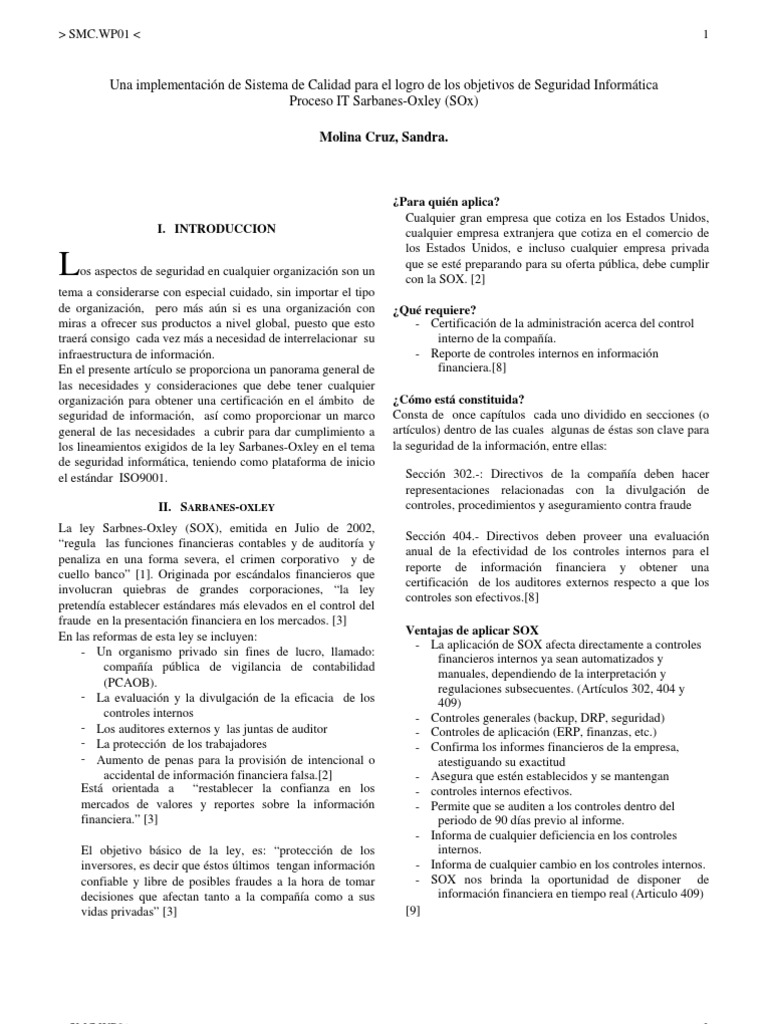 Proceso IT Sarbanes-Oxley - SOX | PDF | Cobit | Seguridad de información