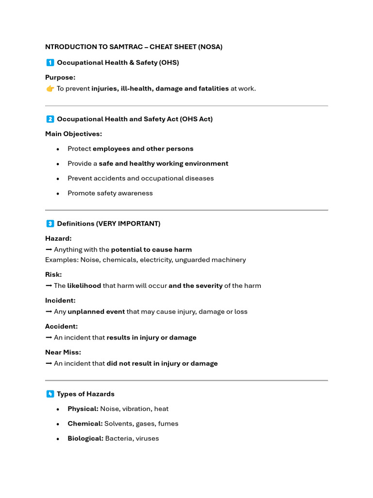 Intro Samtrac Cheat Sheet | PDF | Occupational Safety And Health ...