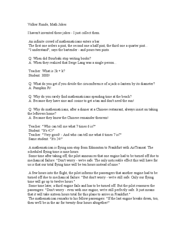 Math Jokes | PDF | Leonhard Euler | Teaching Mathematics