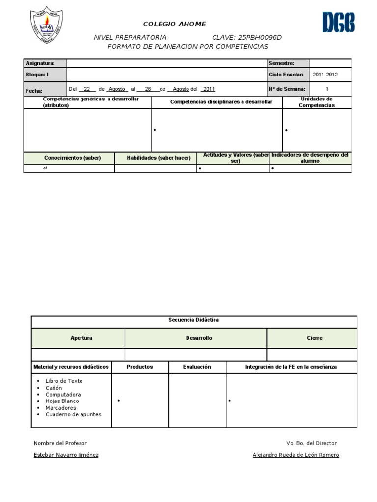 Formato de Planeacion Prepa Carta | PDF
