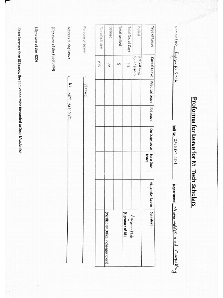 Aagam Shah Leave Form | PDF
