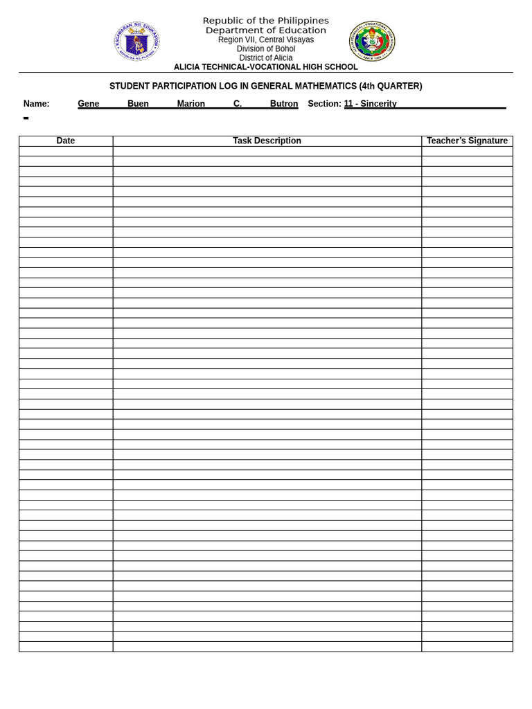 Student Participation Log | PDF