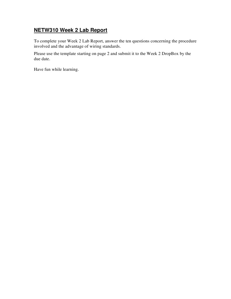 NETW310 Week 2 Lab Report: UTP Cable Termination | PDF