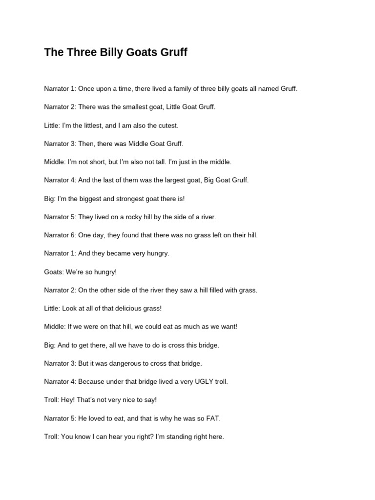 The Three Billy Goats Gruff (Readers Theater Script) | PDF