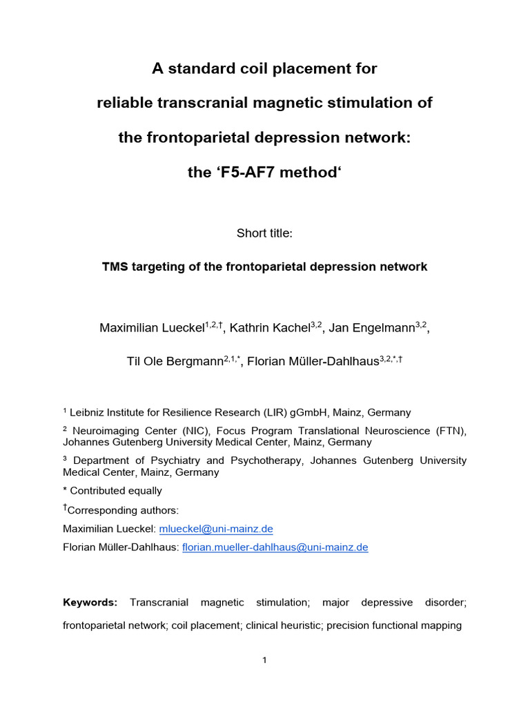 Lueckel et al 2026 A standard coil placement for reliable transcranial ...