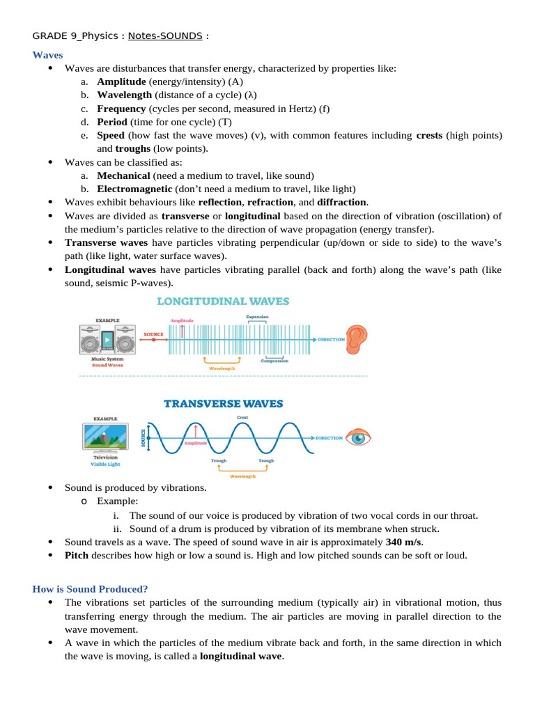 JH3-Physics Notes Sounds | PDF | Waves | Sound