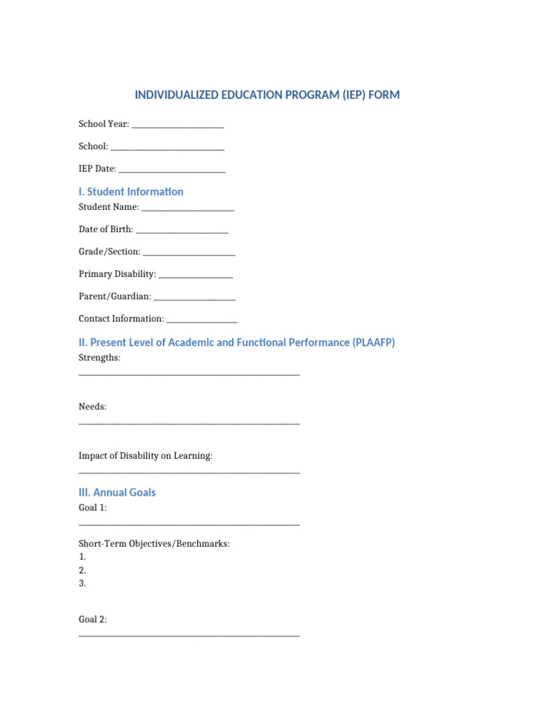IEP Form Template | PDF