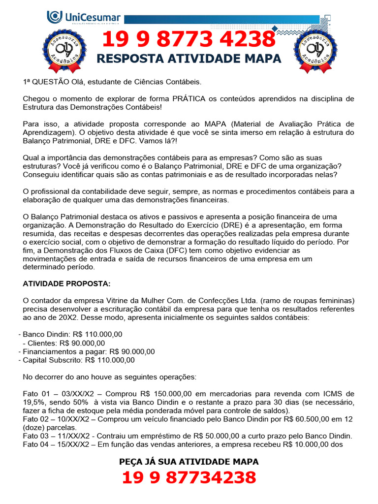 1 QUESTÃO Olá, Estudante de Ciências Contábeis. Chegou o Momento de ...