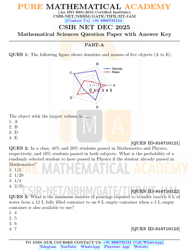 CSIR NET Dec 2025 Mathematical Science Question With Answer Key - Pure ...
