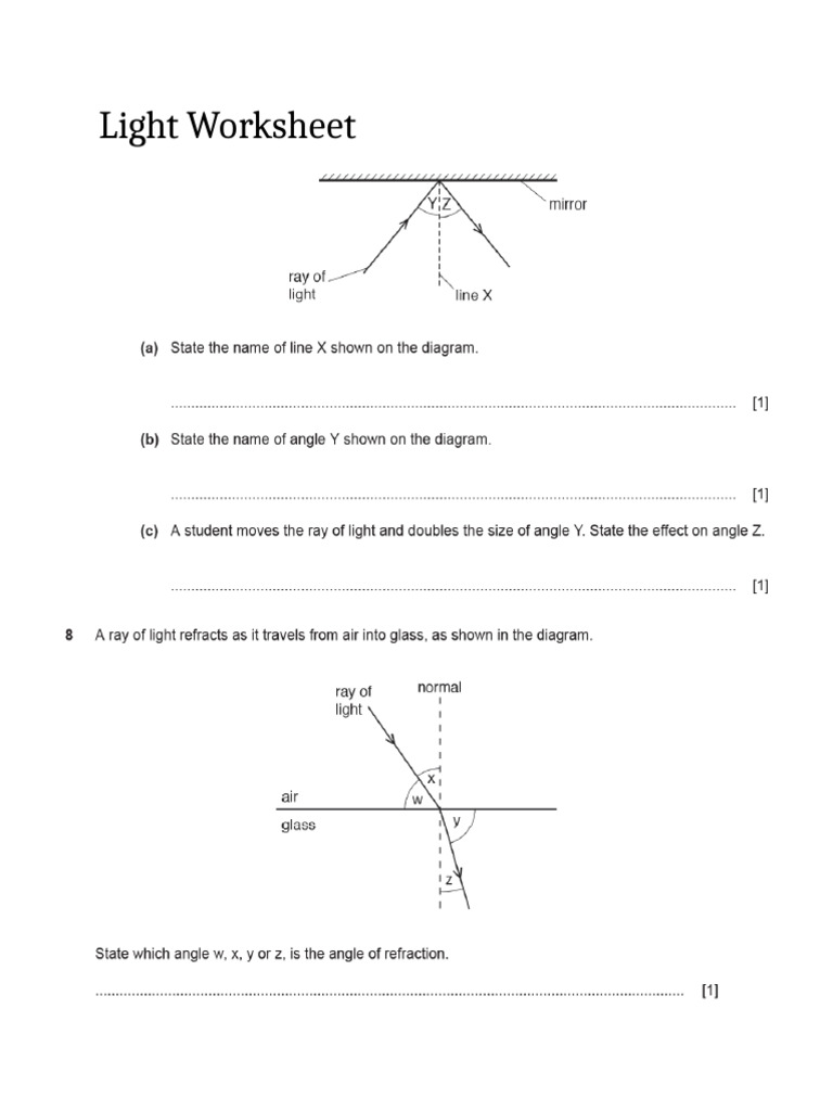 Light Worksheet | PDF