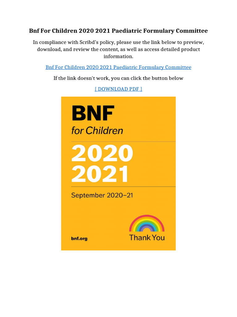BNF For Children 2020 2021 Paediatric Formulary Committee Full Access ...