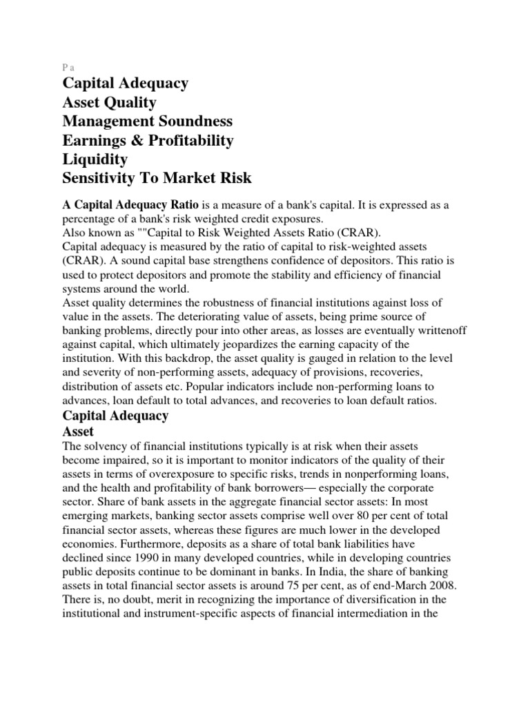 Capital Adequacy Asset Quality Management Soundness Earnings ...
