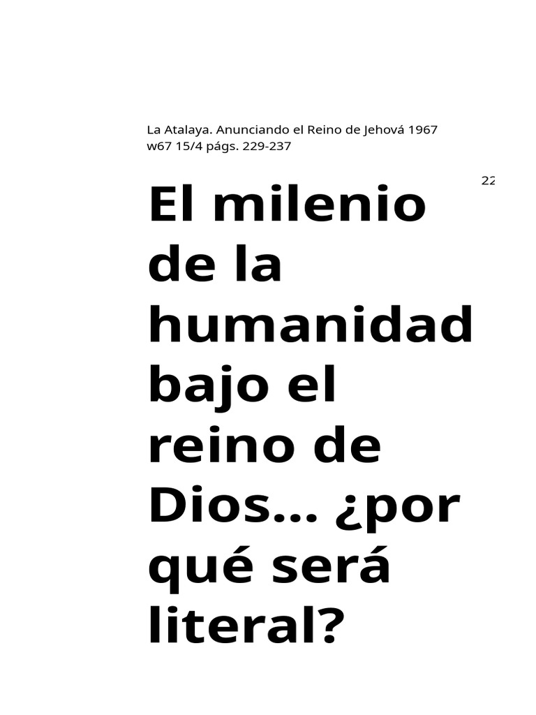 El Milenio de La Humanidad Bajo El Reino de Dios... ¿Por Qué Será ...