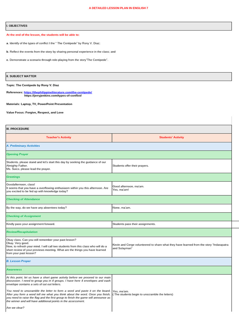 Detailed Lesson Plan in Teaching Literature | PDF | Forgiveness ...