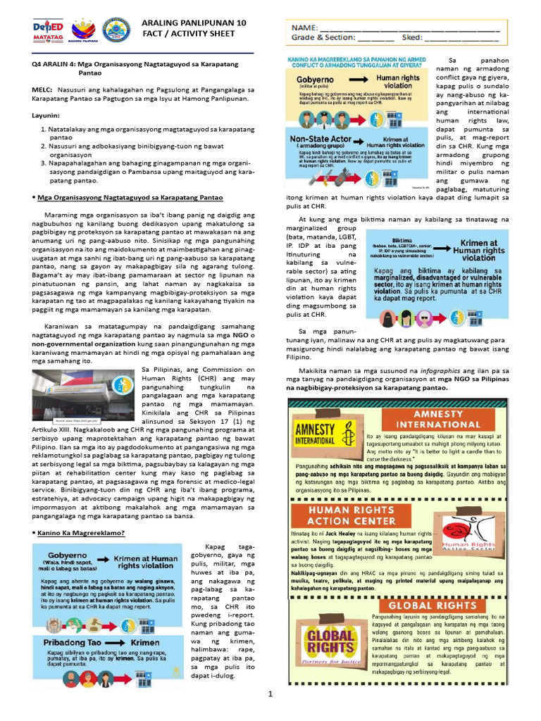 AP 10 Fact Activity Sheet Q4 Aralin 4 | PDF