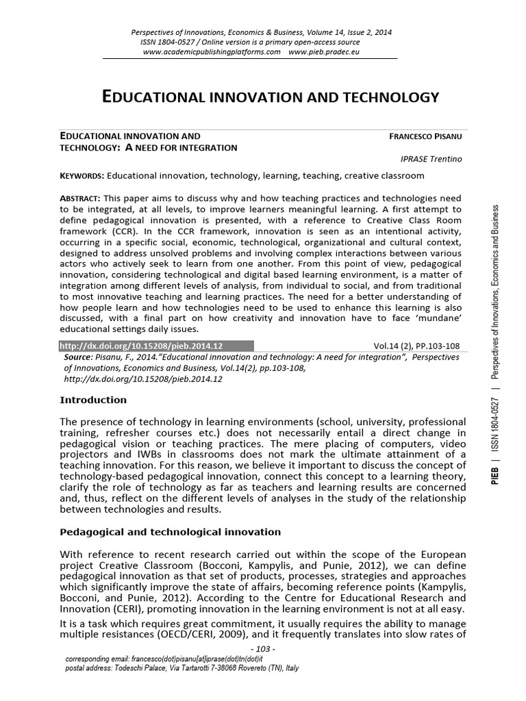 Educational Innovation and Technology A Need For I | PDF | Learning ...