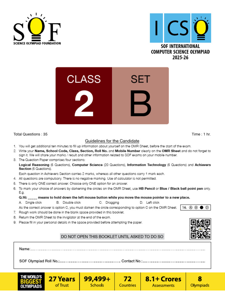 9991978-Class 2 Icso Set B Question Paper - 2025 | PDF | Cursor (User ...