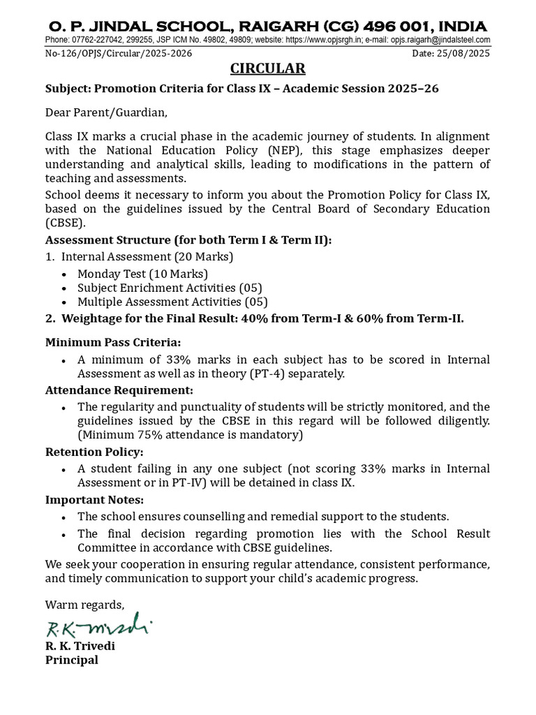 Class IX Promotion Criteria | PDF