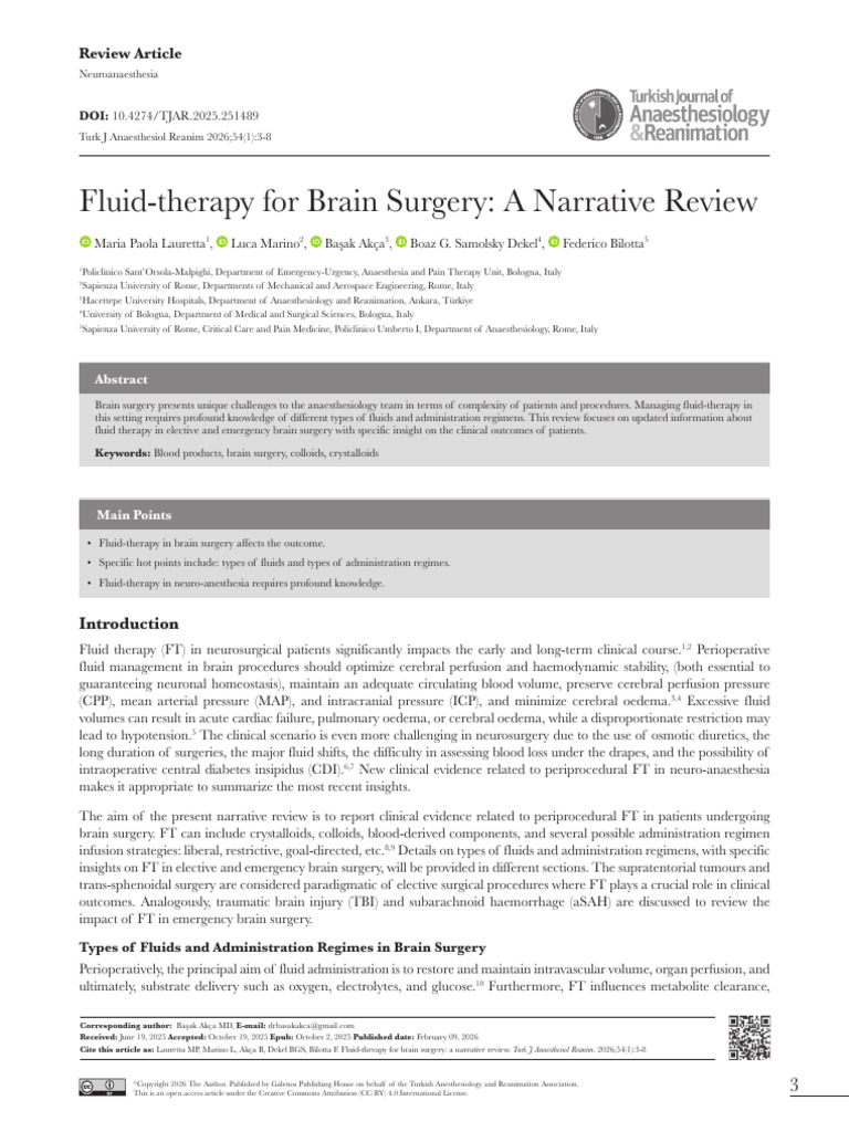 2026 Fluid Therapy For Brain Surgery A Narrative Review | PDF ...