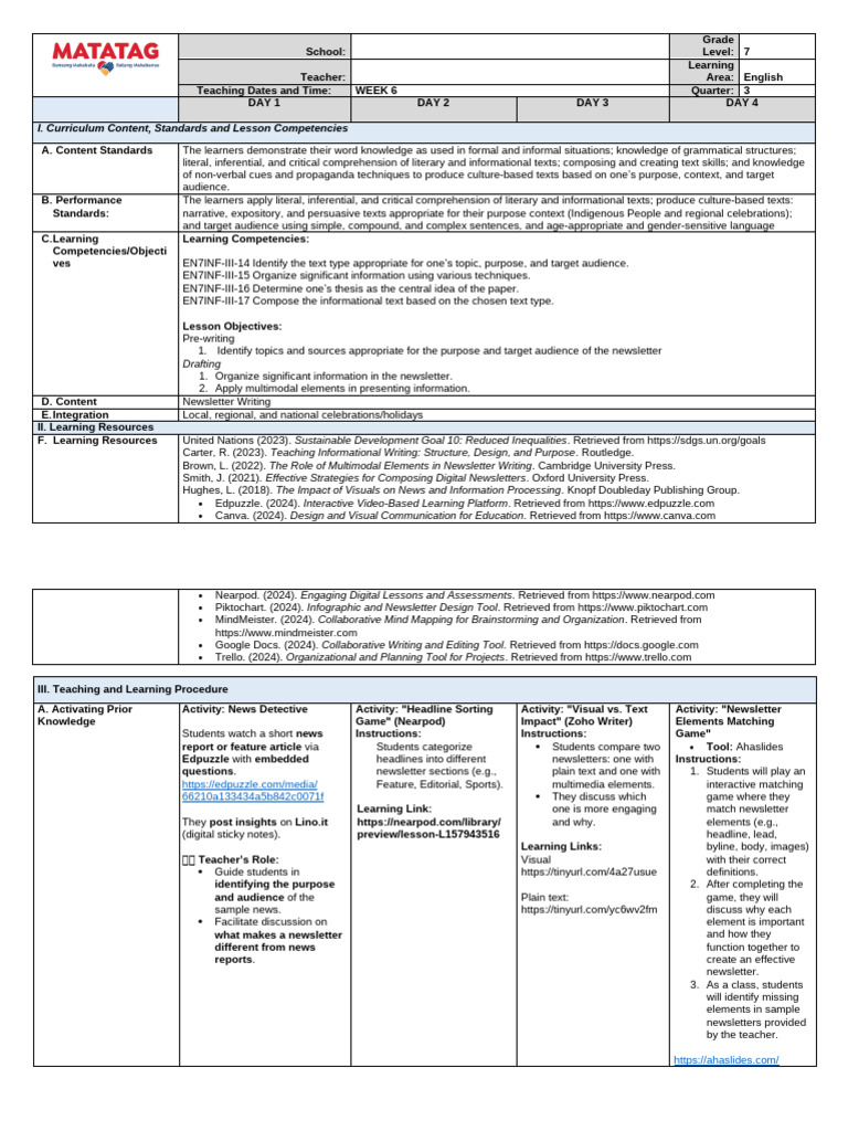 QUARTER 3 WEEK 6 LESSON EXEMPLAR WITH EDTECH | PDF | Reading ...