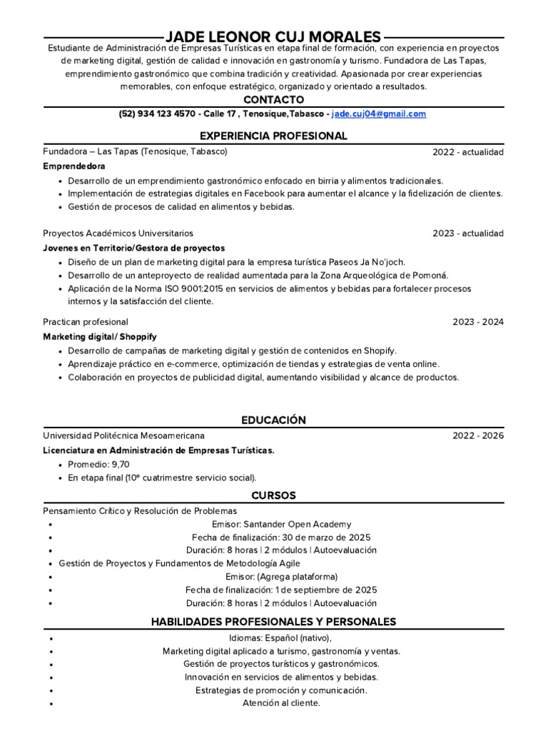 CV_Cuj Morales Jade Leonor | PDF | Publicidad digital | Marketing