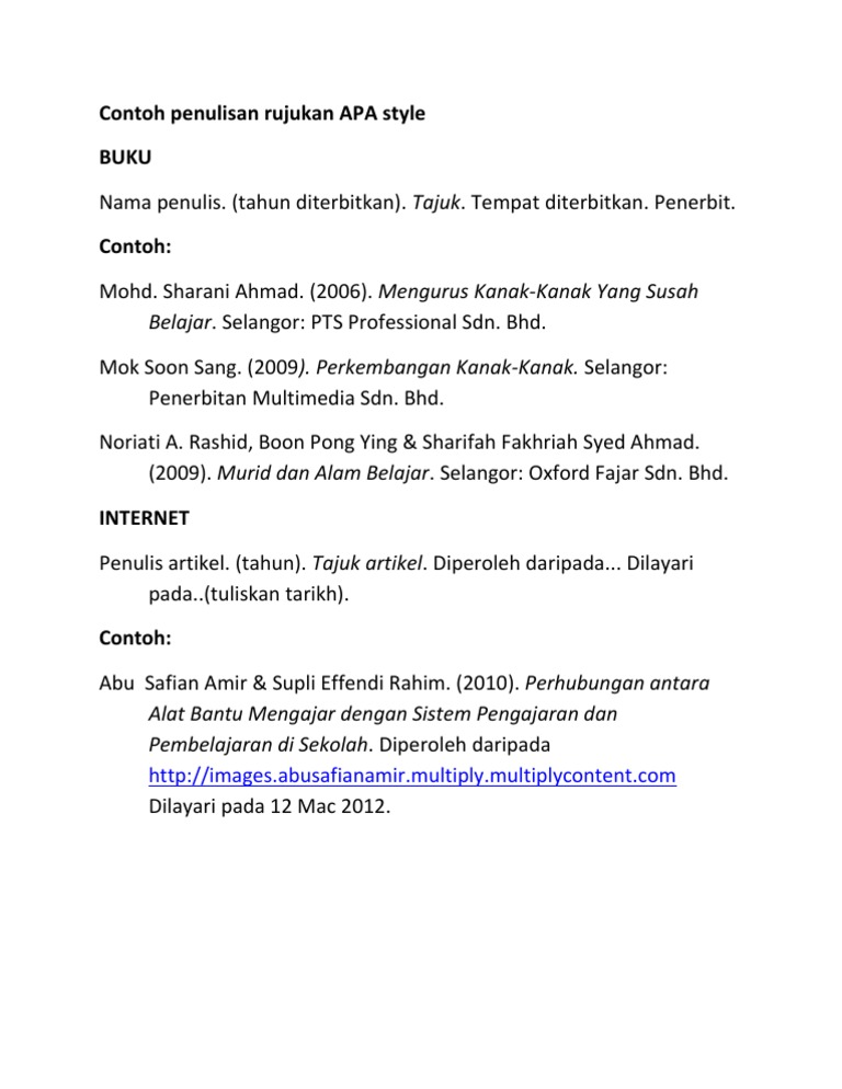 Contoh Penulisan Rujukan APA Style | PDF