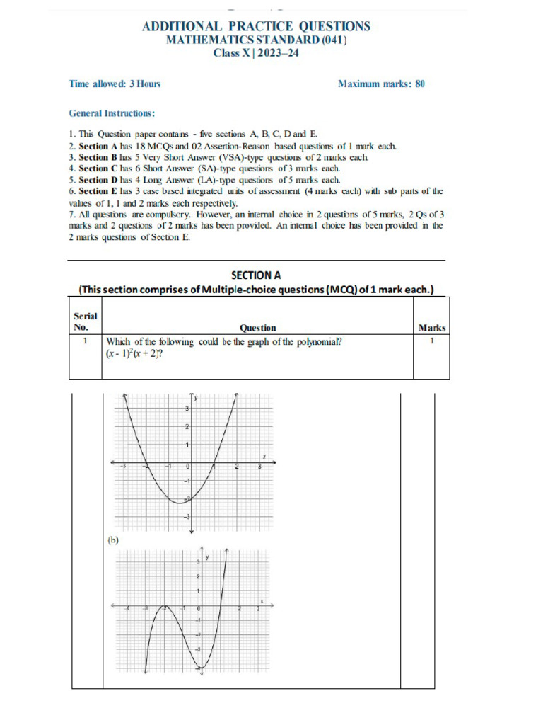 Class 10 Cbse Maths Additional Practice Question Paper | PDF
