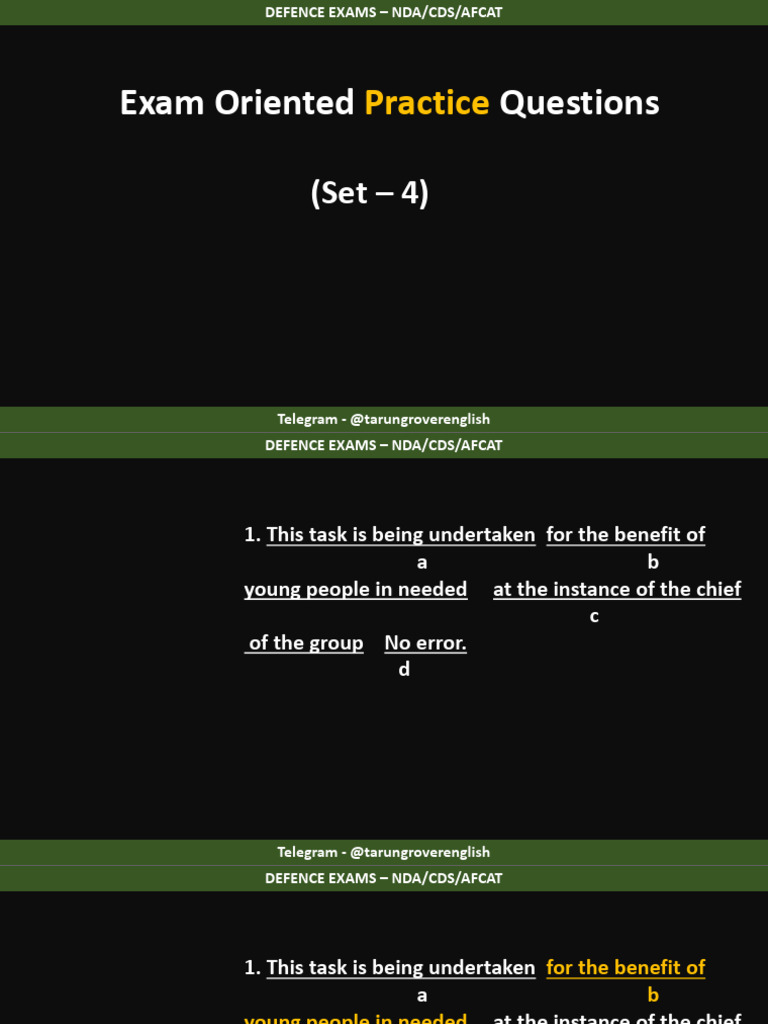 NDA, CDS, AFCAT - English Practice Set - 4 | PDF